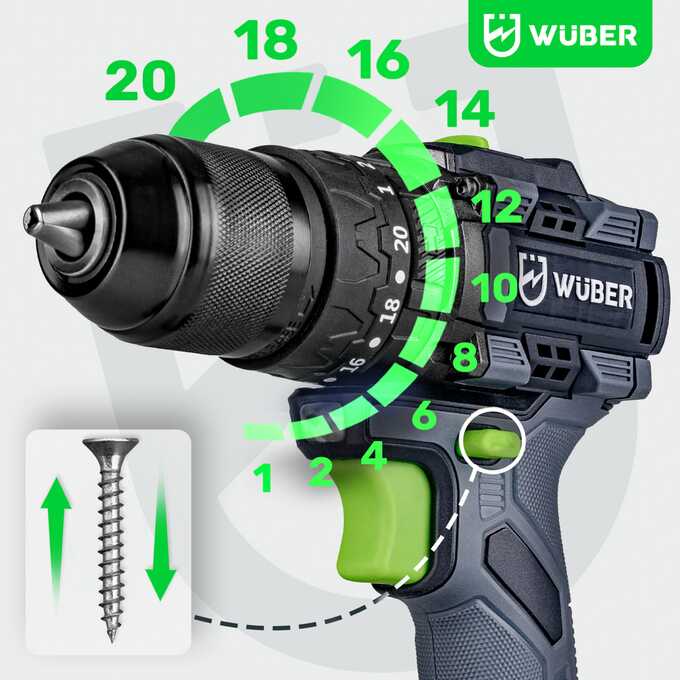 Wiertarko-wkrętarka akumulatorowa bezszczotkowa z udarem 20V WUBER ...